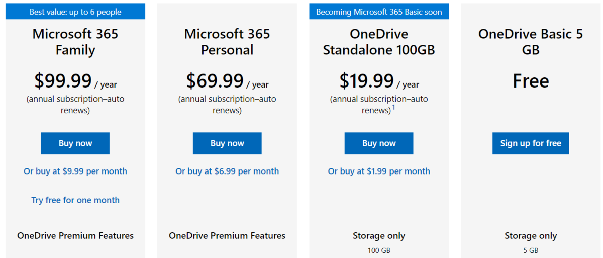 Microsoft 365 OneDrive Standalone が Microsoft 365 Basic に変わるようです - （）のブログ