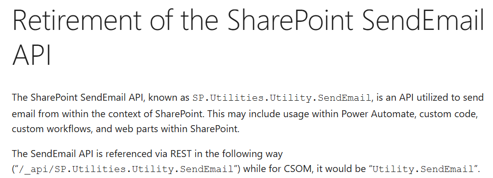 Microsoft 365 SharePoint SendEmail API の終了が発表されました - （）のブログ