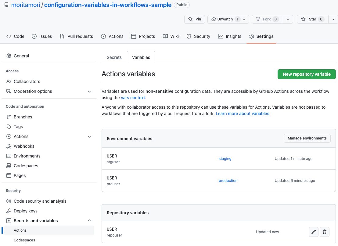 【GitHub Actions】configuration variablesで機密性の無い変数を設定する - Composable Life