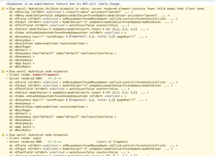 Nuxt3とVuetifyを使っているときに Hydration children mismatch in : server rendered ...