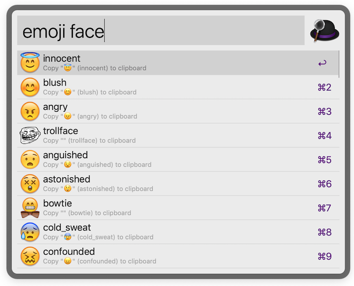 Alfred / emoji-workflow 💩 を追加した - mos note.