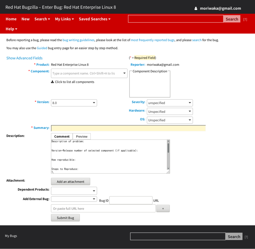 bugzillaにRHELの問題を報告する - 赤帽エンジニアブログ