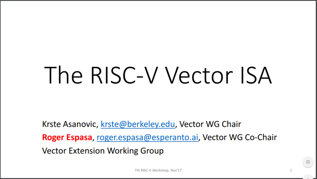 7th RISC-V Workshop の Vector Extension Proposal 概要 - FPGA開発日記