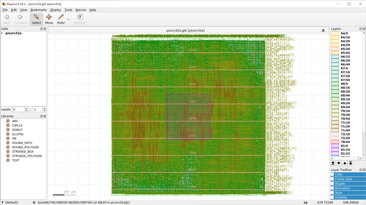 オープンソースのチップ設計ツール群OpenLaneを試す (2. GUIでGDSIIを観察する) - FPGA開発日記