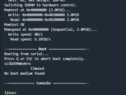 LiteXのBIOSソフトウェアを独自に構築する方法調査 (5. FPGAでの動作確認) - FPGA開発日記