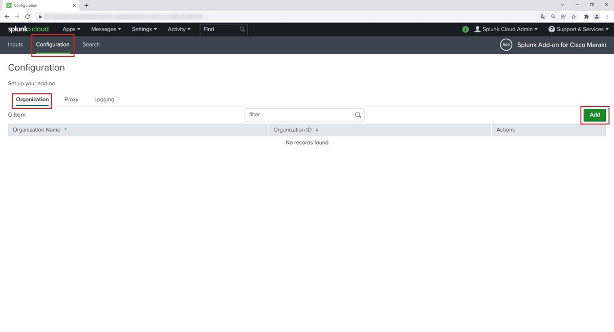 Splunk Enterprise / Splunk Cloud (SIEM製品)のMeraki向けAdd-on - My Home NW Lab