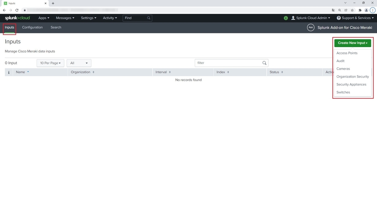 Splunk Enterprise / Splunk Cloud (SIEM製品)のMeraki向けAdd-on - My Home NW Lab