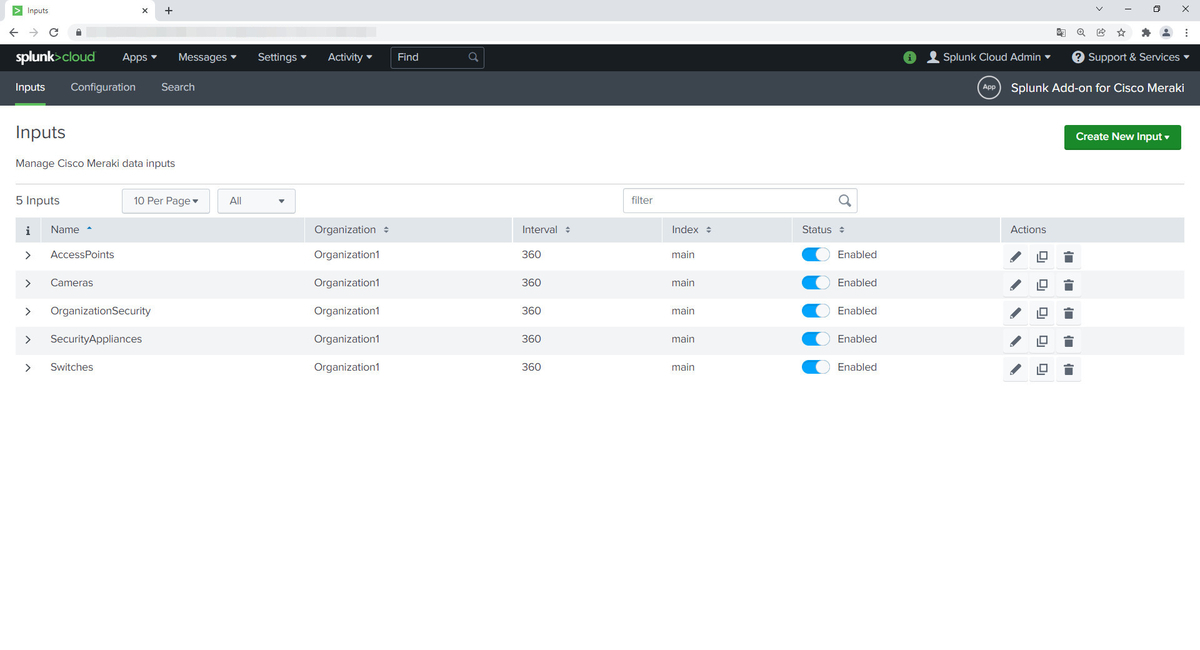 Splunk Enterprise / Splunk Cloud (SIEM製品)のMeraki向けAdd-on - My Home NW Lab