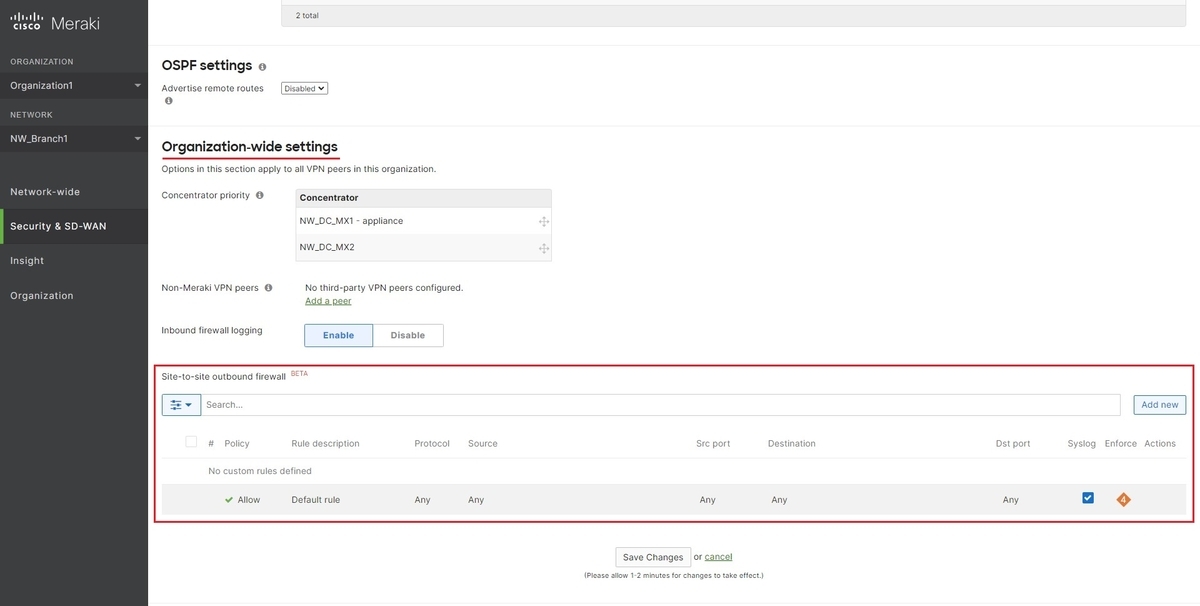 Meraki MXのAuto VPNトンネル間のアクセス制御は、Organization全体で共通設定のOutbound制御になる - My ...