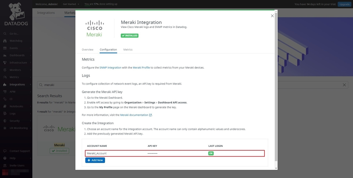 DatadogでMeraki Dashboard APIを用いてMerakiのログを取得する - My Home NW Lab