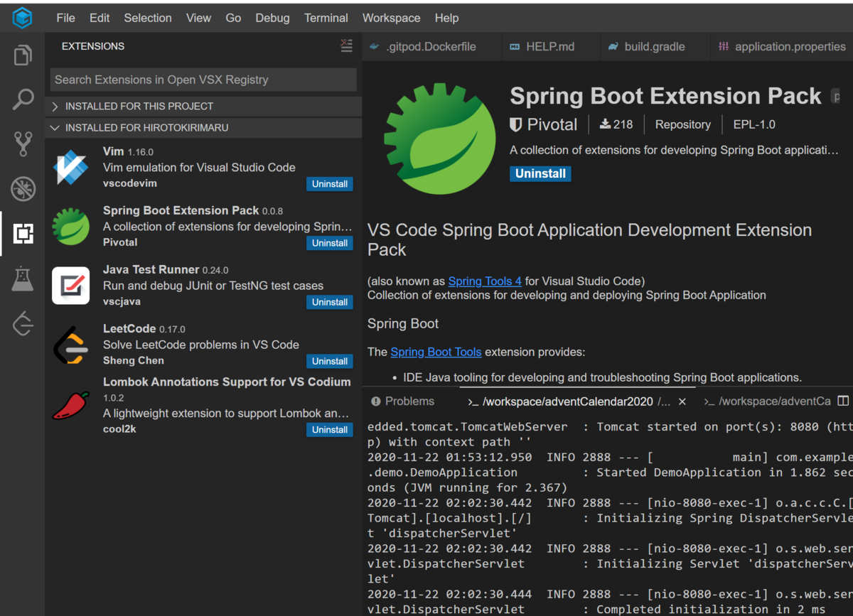 【Java】GitpodでSpringが使えるように環境構築する（VS Codeでも流用可） - きり丸の技術日記