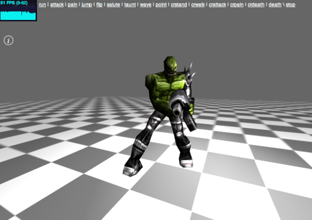 アニメーション付きのMD2ファイルを読み込んでいるサンプル - 強火で進め