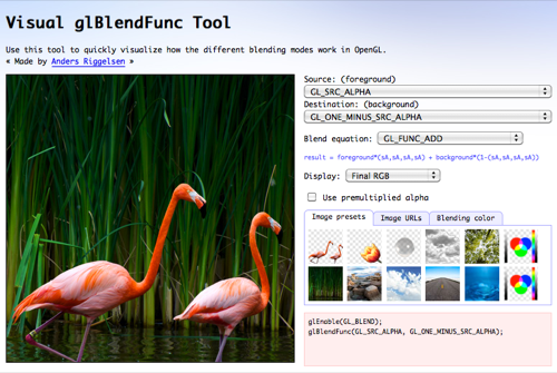 glBlendFuncの設定による描画結果の違いをオンラインで簡単に確認出来るツール「Visual glBlendFunc Tool」 - 強火で進め