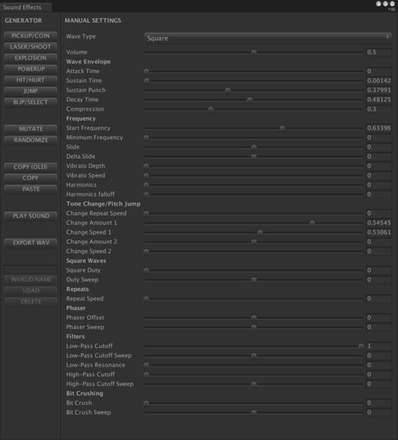 ピコピコ音を作れるツール「sfxr」の Unity のエディタ拡張実装「usfxr」 - 強火で進め