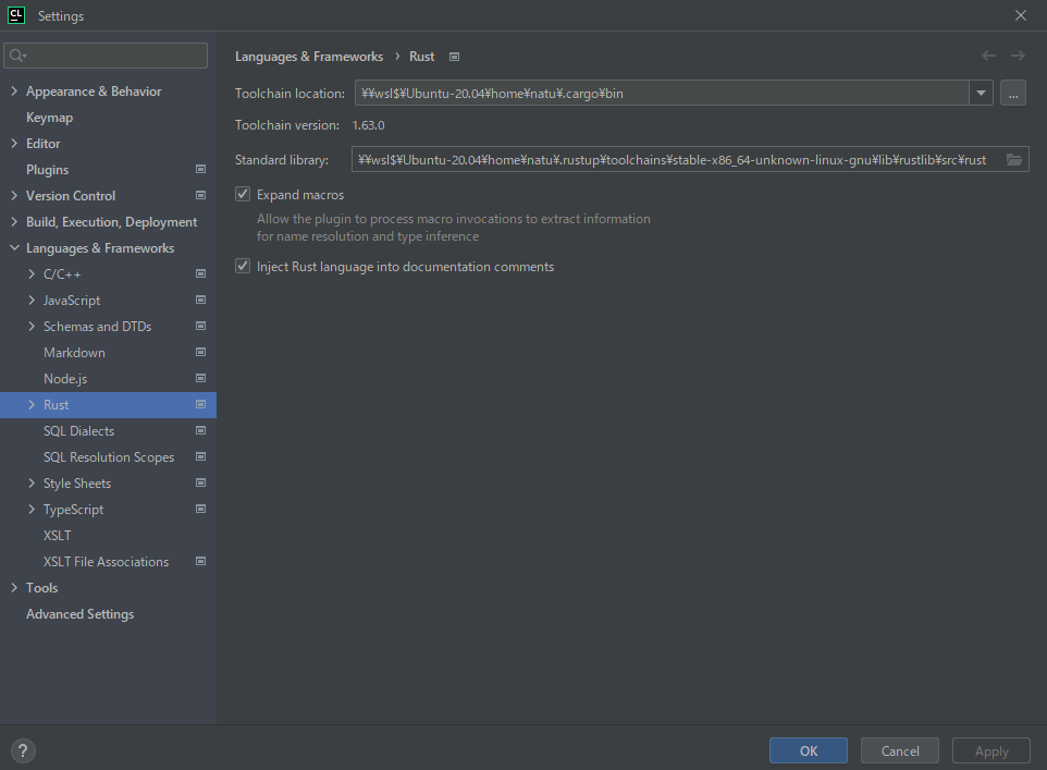 Rust+Clion+WSL2のメモ - ぱたへね