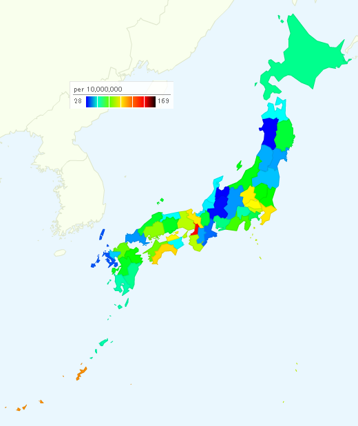 Murder Rate by Prefecture in Japan, 2014 - How much is it in Tokyo?