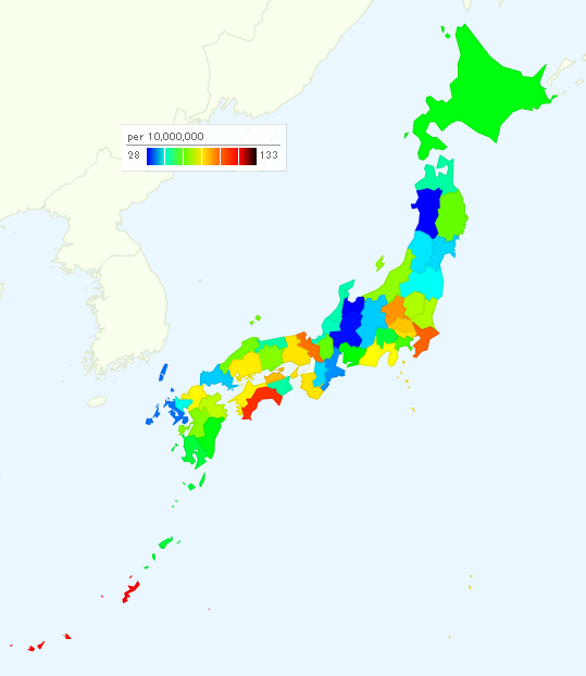 Murder Rate by Prefecture in Japan, 2014 - How much is it in Tokyo?