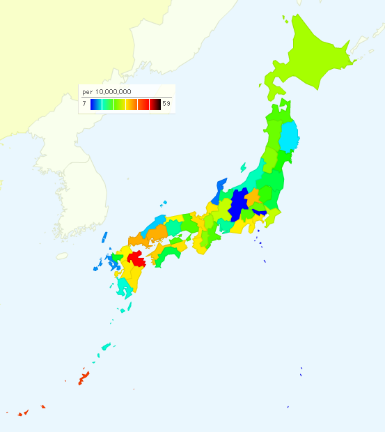 Murder Rate (Number of Actual Victims) by Prefecture in Japan, 2014 ...