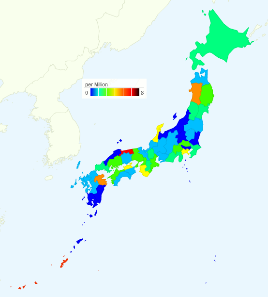 Murder Rate (Number of Actual Victims) by Prefecture in Japan, 2015 ...