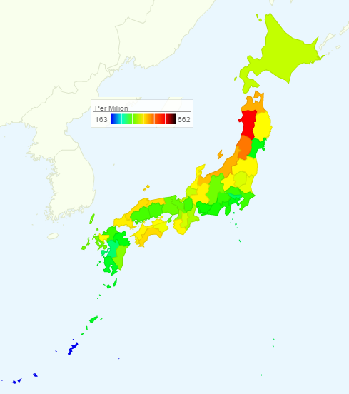 Rate of Deaths from Stomach Cancer by Prefecture in Japan, 2015 - How ...