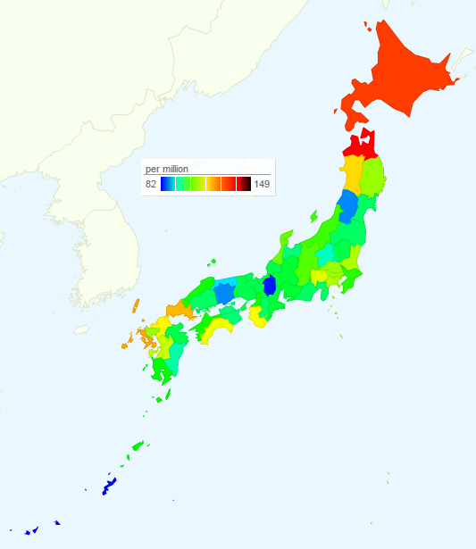 Rate of Deaths from Breast Cancer by Prefecture in Japan, 2015 - How ...