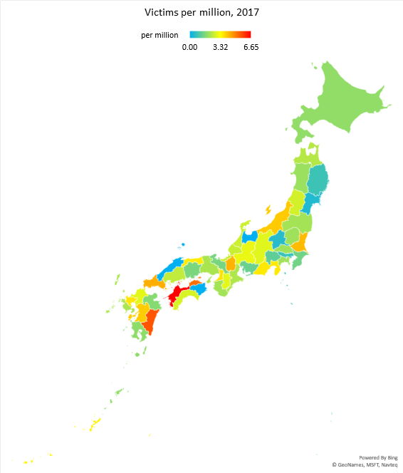 Murder Rate (Number of Actual Victims) by Prefecture in Japan, 2017 ...