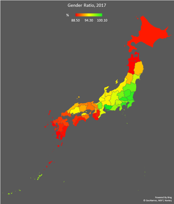 Gender Ratio by Prefecture in Japan, 2017 - How much is it in Tokyo?