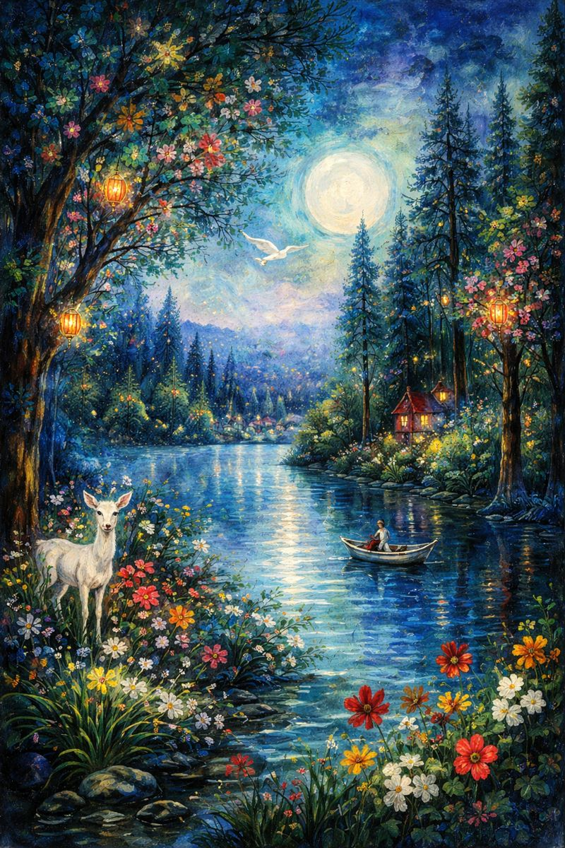 【シャガール風AI】月光に照らされた幻想的な森 - nfufの記録