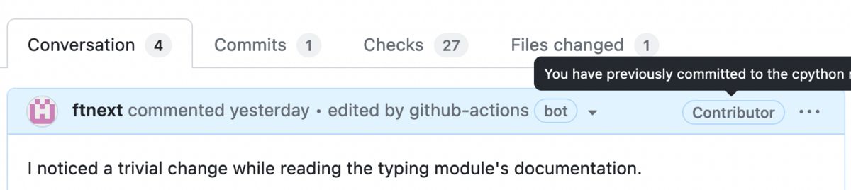 ドキュメントを1文字直し、私はCPythonのContributor！！ - nikkie-ftnextの日記