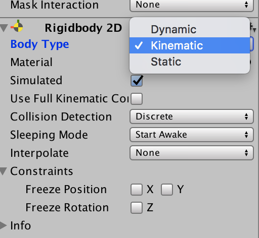 【Unity】「is Kinematic 」がRigidbody 2Dにない場合の対処法 - テクノモンキー（サブ）