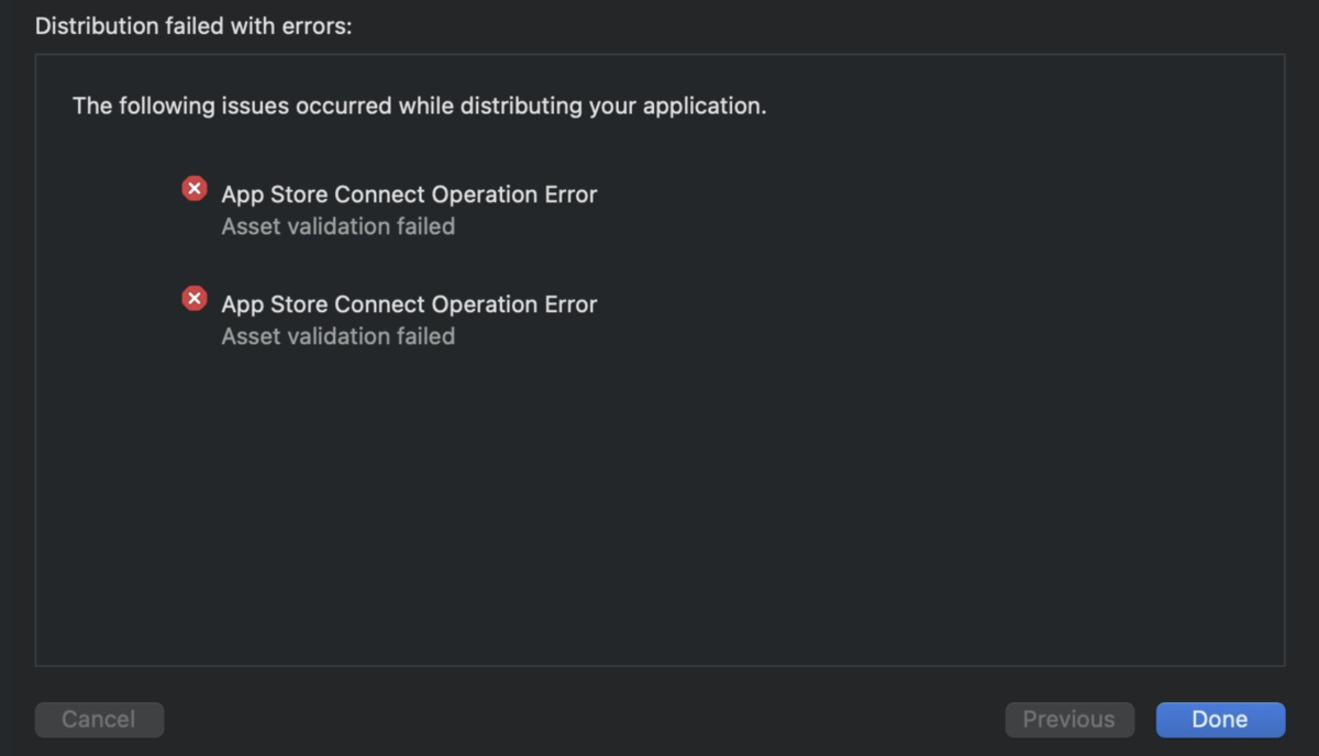 XcodeからArchiveアップロード時にAsset validation failedのエラーが出て詳細がわからない場合の対処法に関する ... XcodeからArchiveアップロード時にAsset validation failedのエラーが出て詳細がわからない場合の対処法に関する ...