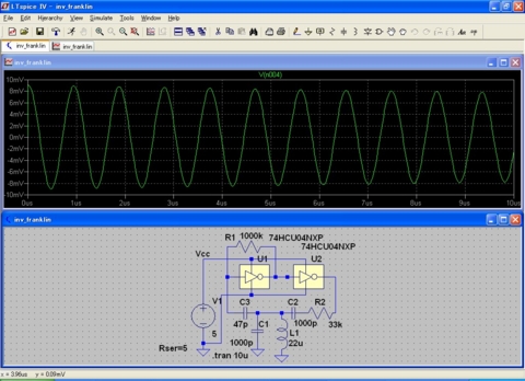 74HCU04でフランクリン発振回路のLTSPICE - nobcha23の日記