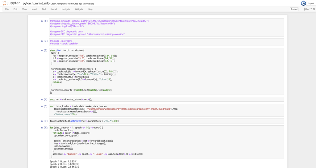 jupyter notebookでPyTorch C++ APIを試してみる - 油を売る