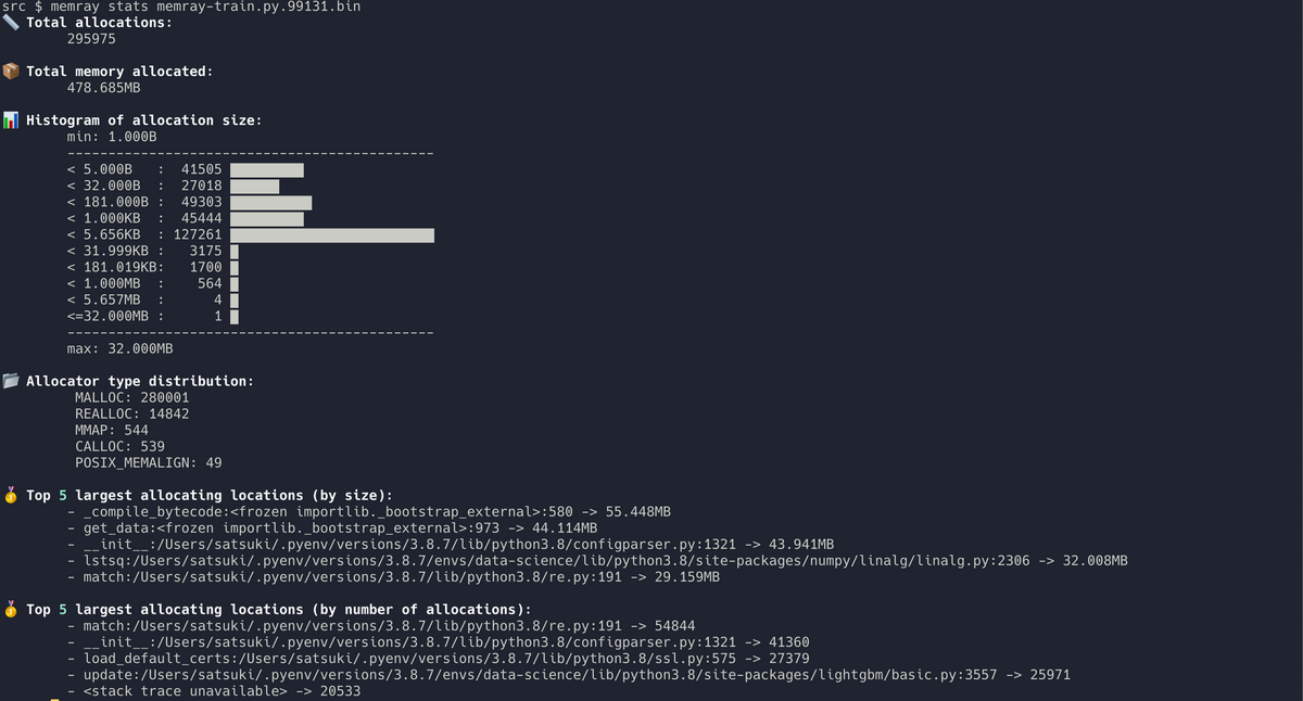 Pythonメモリプロファイルツールmemrayを使う - 肉球でキーボード