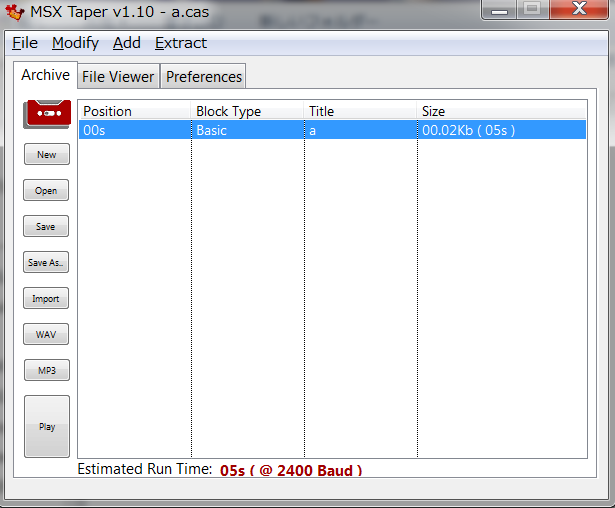MSX Webmsx(エミュ)でプログラミングし、実機で動かす方法。casファイル(テープイメージ)をwavにして読み込みます。 - ニャオニャオ21世紀