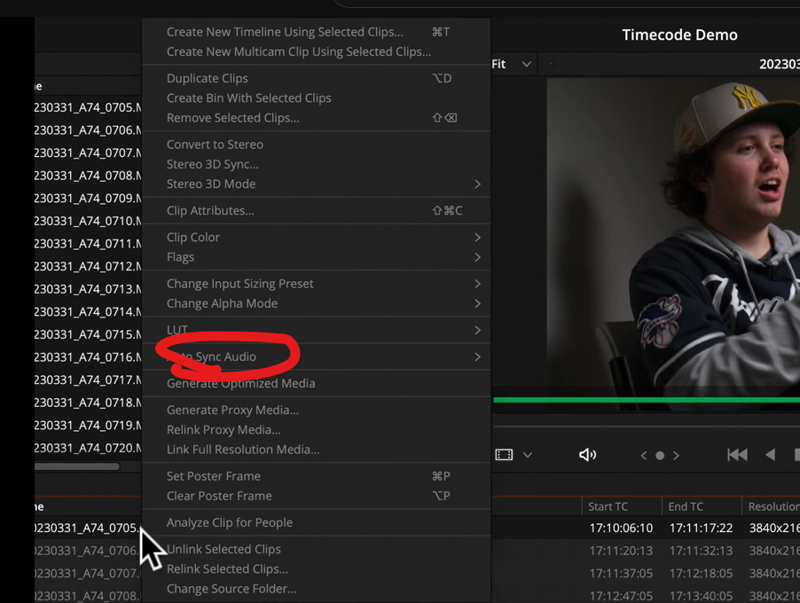 Davinci Resolve でtimecodeを同期させる方法 Webかたつむり