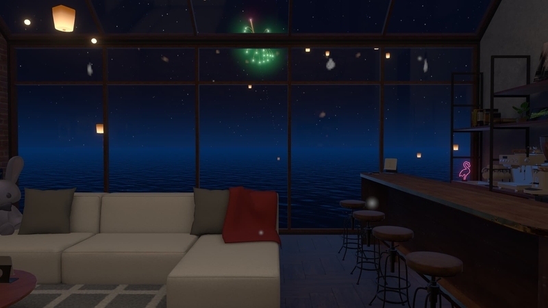 【VRChat】BARがあり花火の見える隠れ家 -うみべの隠れ家 Seaside Retreat- - oka-vrc旅行記