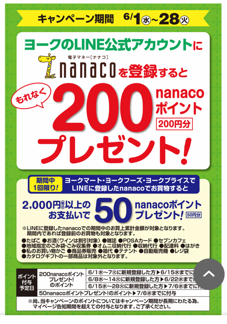 ヨーク+LINE+nanacoの登録で200 nanacoポイント・Apple Pay WAONにイオンカード5,000円以上チャージで300 WAON POINT - 陸マイラーのぼやき