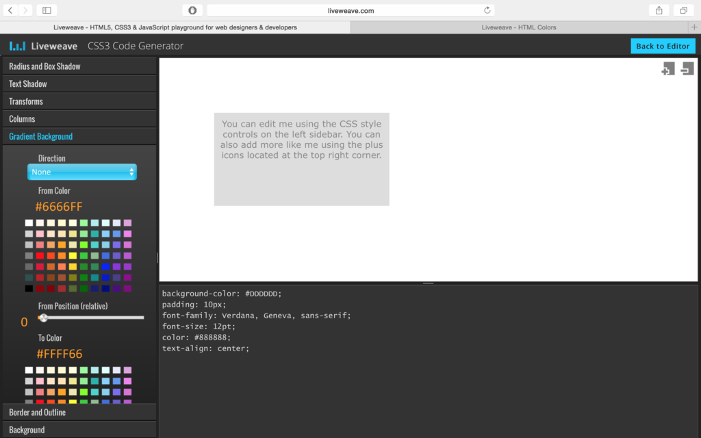 Web用エディタ「Liveweave」の「CSS3 Code Generator」がなかなかよい - okiami1983のブログ