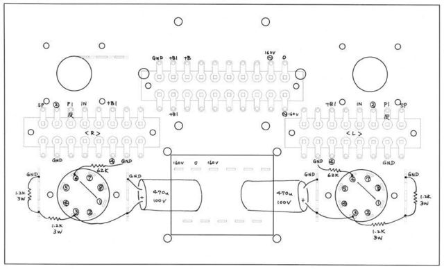 6DN7シングルアンプ・平ラグパターン作成 - おんにょの真空管オーディオ