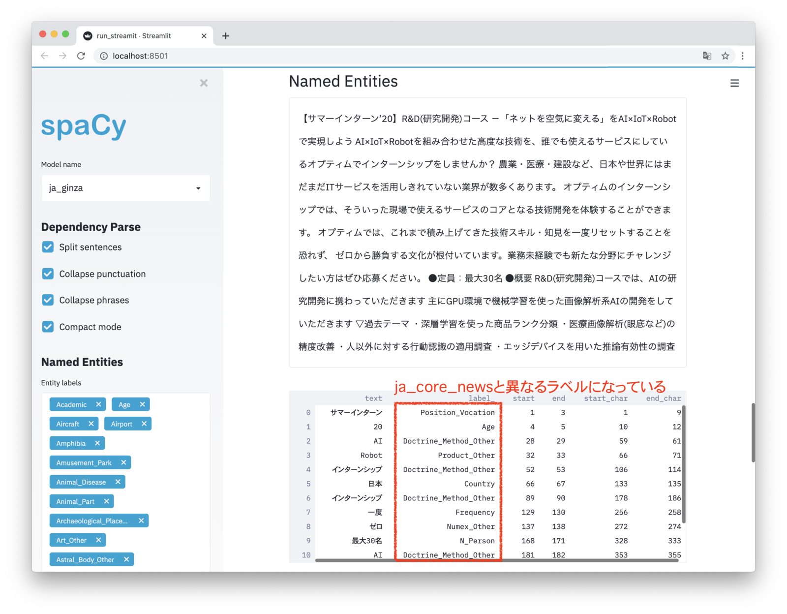 日本語正式サポートされた自然言語処理ライブラリspaCyのStreamlit可視化が超お手軽だった - OPTiM TECH BLOG