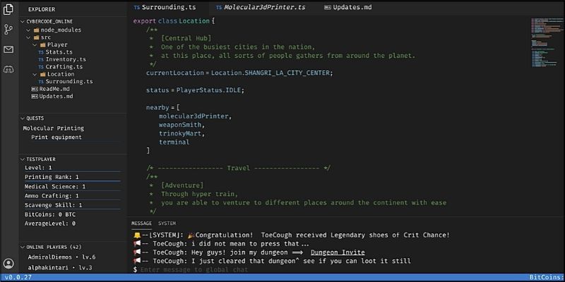 普通のコードエディタに見えて実は壮大なゲーム(MMORPG)画面の「CyberCode Online」で遊んでみた！