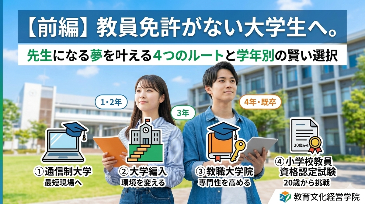 教員免許がない大学生・既卒者へ！先生になる4つのルートを解説 - 教育文化経営学院