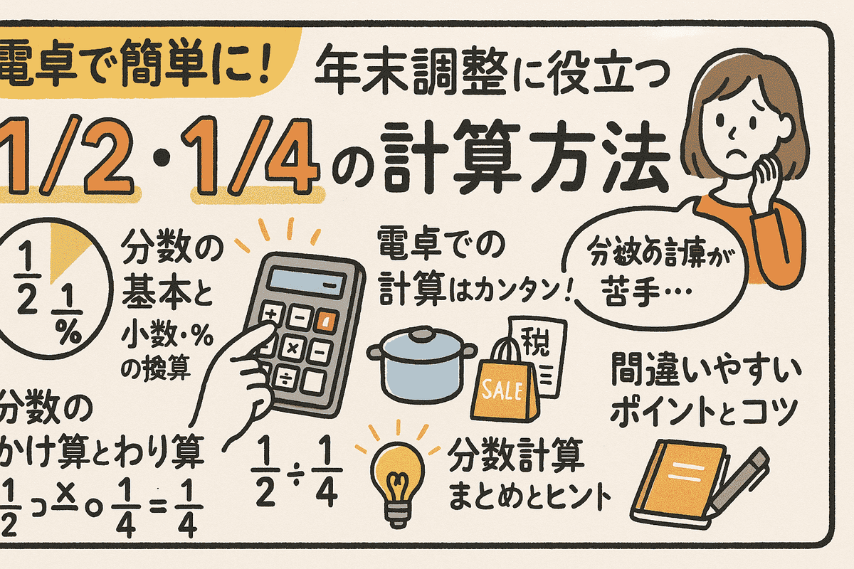 電卓で簡単に！年末調整に役立つ「1/2・1/4の計算方法」完全ガイド - note’ no naka