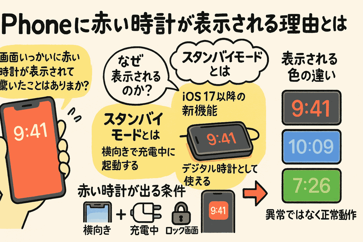 iPhoneに赤い時計が表示される理由とは？スタンバイモードの仕組みと対処法を徹底解説 - note’ no naka