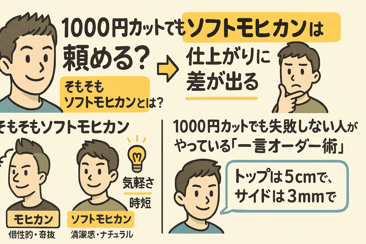 ソフトモヒカンを1000円カットで頼むには？失敗しないオーダー例＆長さ完全ガイド - note’ no naka