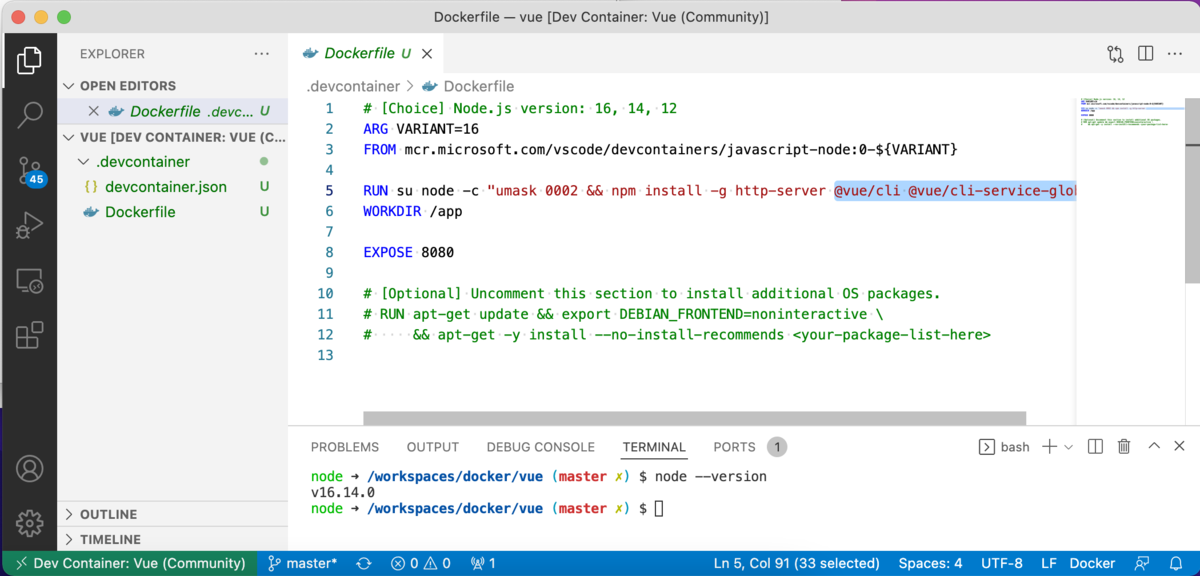 Visual Studio CodeとDockerを使ってでVue.jsをやってみる - ponsuke_tarou’s blog