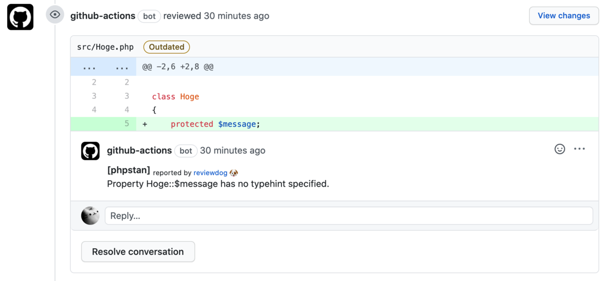 PHPStanの実行結果をreviewdogとGitHub Actionsを用いてPRにレビューコメントできるようにする - ぱーぽーの日々
