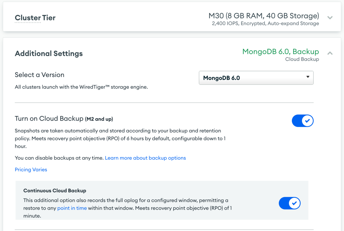 MongoDB AtlasでContinuous Cloud Backupを有効化してRPOを小さくする - Carpe Diem