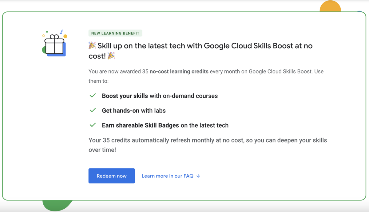 Google Cloud Skills Boostで使える35クレジットが毎月もらえる！ - 雲のすみっこ技術メモ